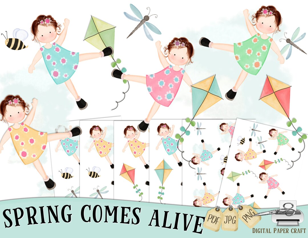 Watercolor Spring Clipart Kids Clipart Sky Clipart Girl - Etsy