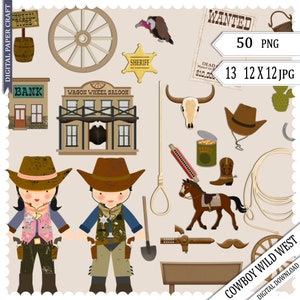 Wild West Digital Scrapbook Kit: Cowboy, Cowgirl, Children's Boy Girl ...