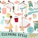 Retro Cleaning Clipart, Chores Clipart, Housework Clipart, Instant ...