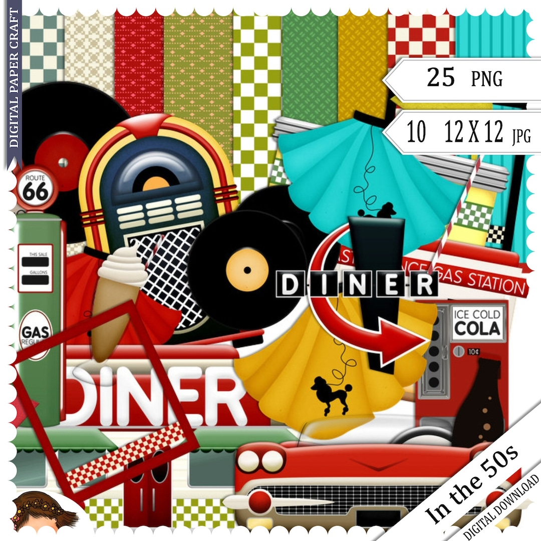 1950s Scrapbook Kit: Rock N Roll Papers & Embellishments 50s Retro ...