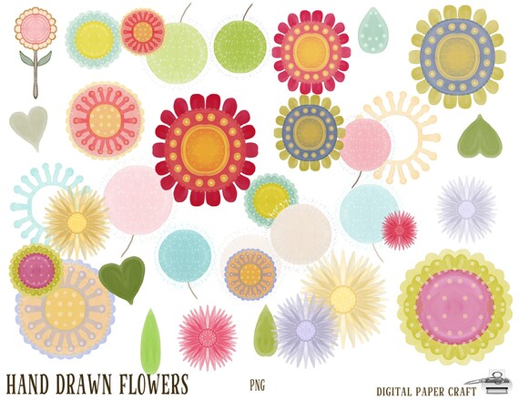 Hand Drawn Flowers Flower Clipart Painted Clipart | Etsy