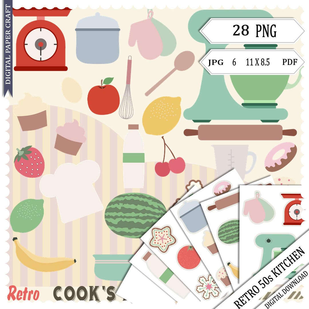 Retro Kitchen Clipart, 50s Clipart, Instant Download, Blender, Scales ...