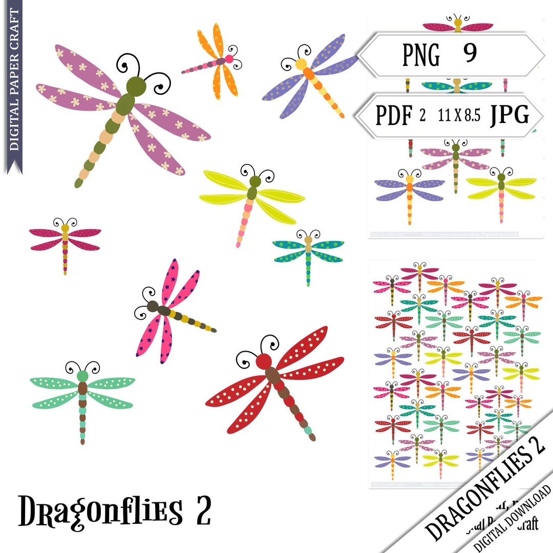 Dragon Fly Clipart, Dragonflies, Nature, Printable, Instant Download ...