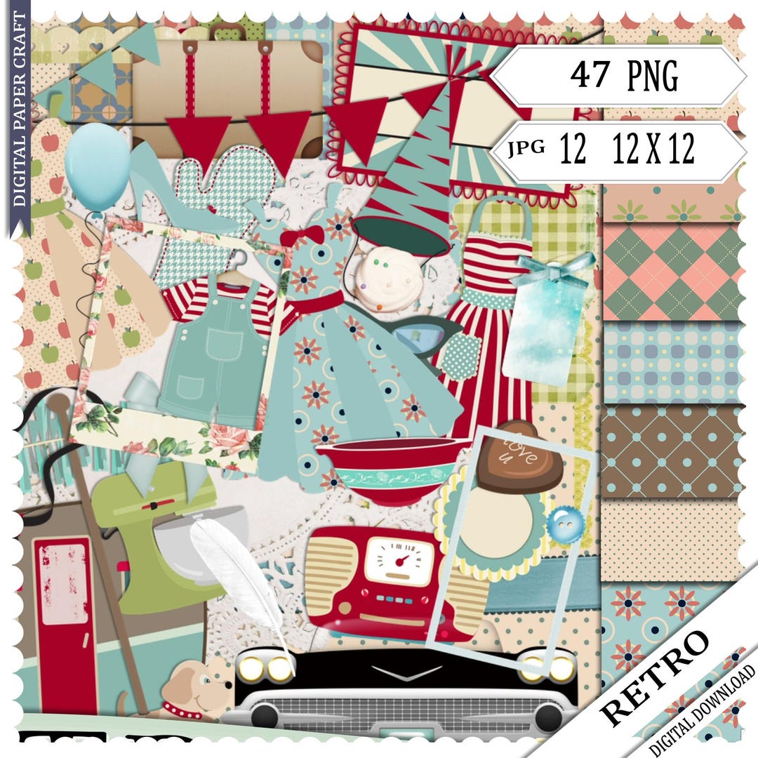 Retro Scrapbook, 50s Scrapbook, Scrapbooking Kit, 1950 Scrapbook Kit ...