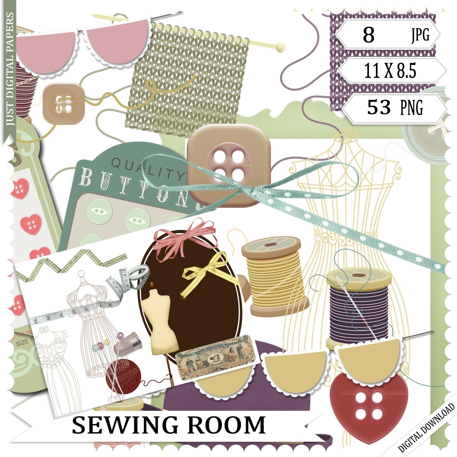 Sewing Scrapbook, Sew Scrapbooking Kit - Craft Kit - Instant Download ...