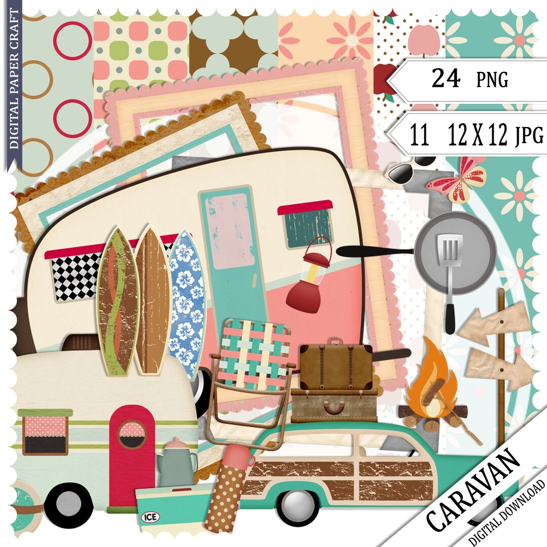 50s Scrapbook Kit, 1950 Scrap Kit, Caravan Scrapbook, Camping Scrapbook ...