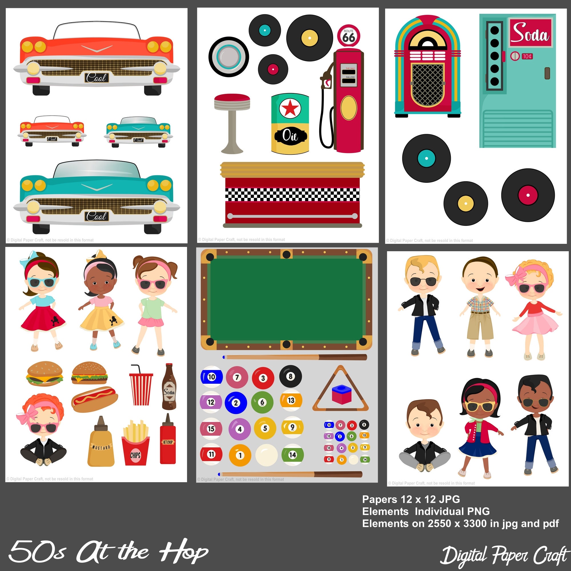 50s Scrapbook, Girls and Boys , 1950's Scrapbook Kit, Instant Download ...