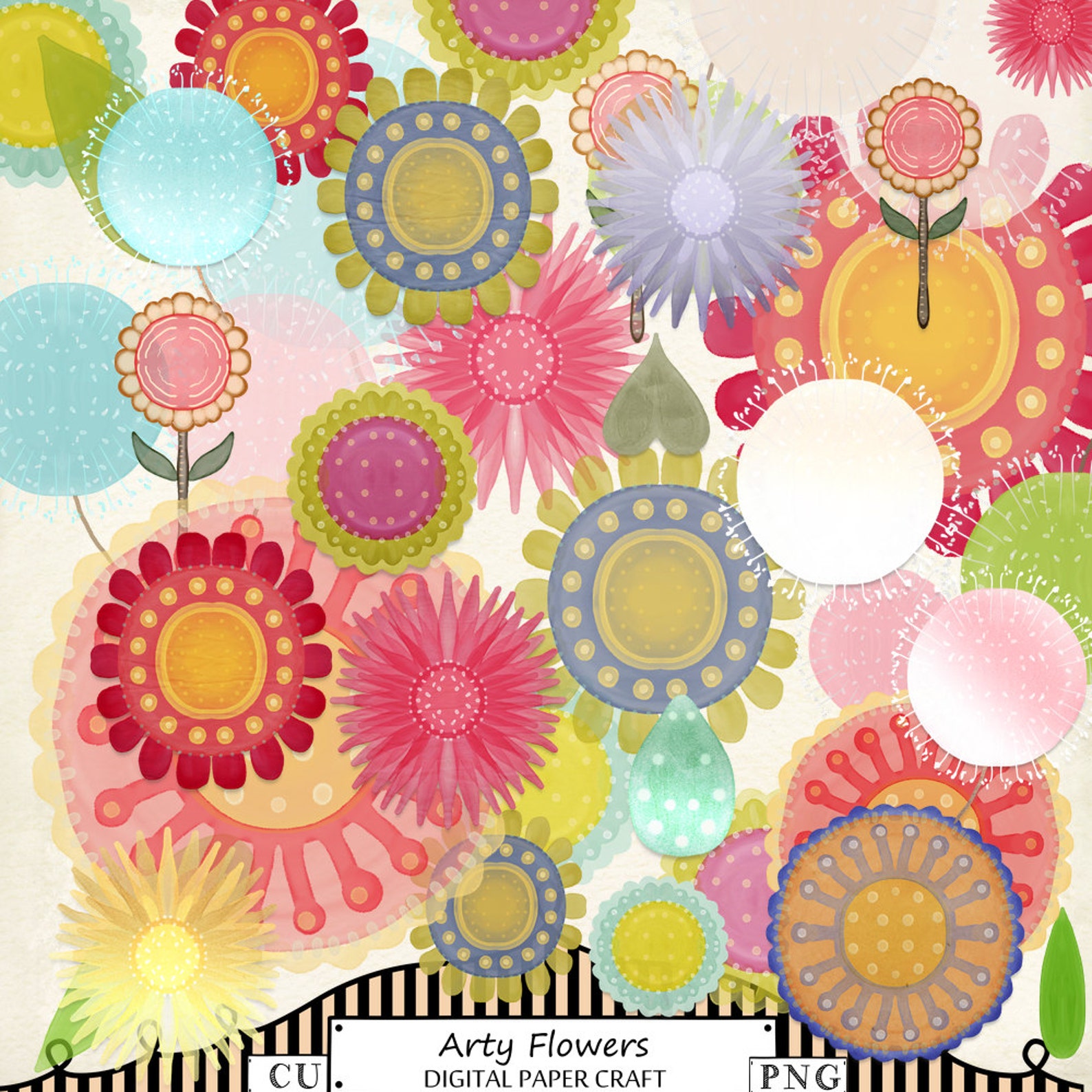 Hand Drawn Flowers Flower Clipart Painted Clipart - Etsy