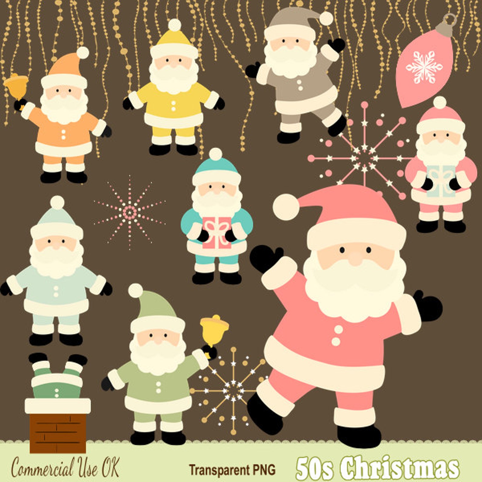 Retro Clipart Christmas Clipart Santa Clipart (Instant Download) - Etsy