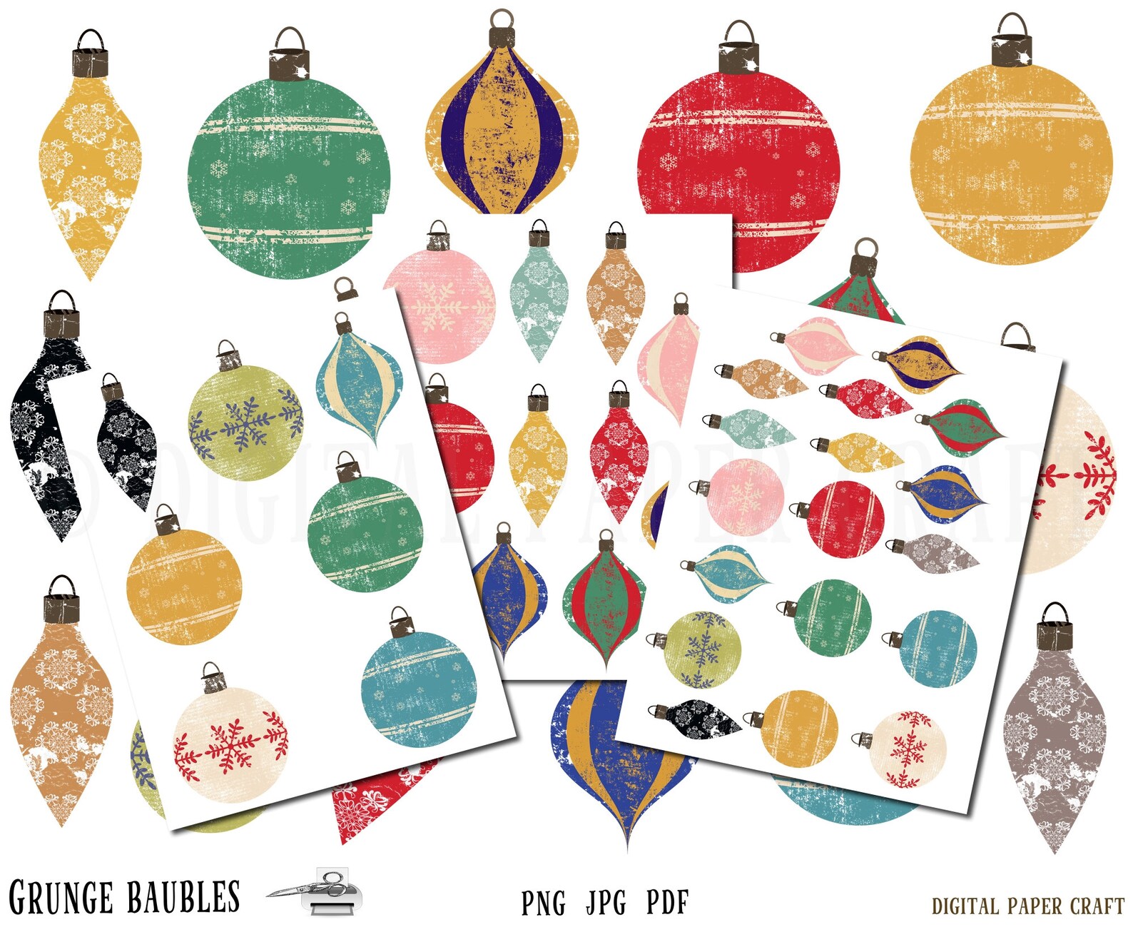 Christmas Baubles, Retro Christmas, Christmas, Clip Art, Instant ...