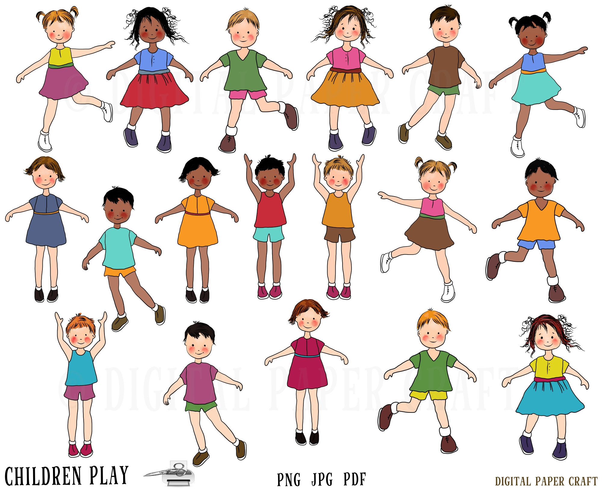 Children Clipart Play Children Kids at Play Poses | Etsy
