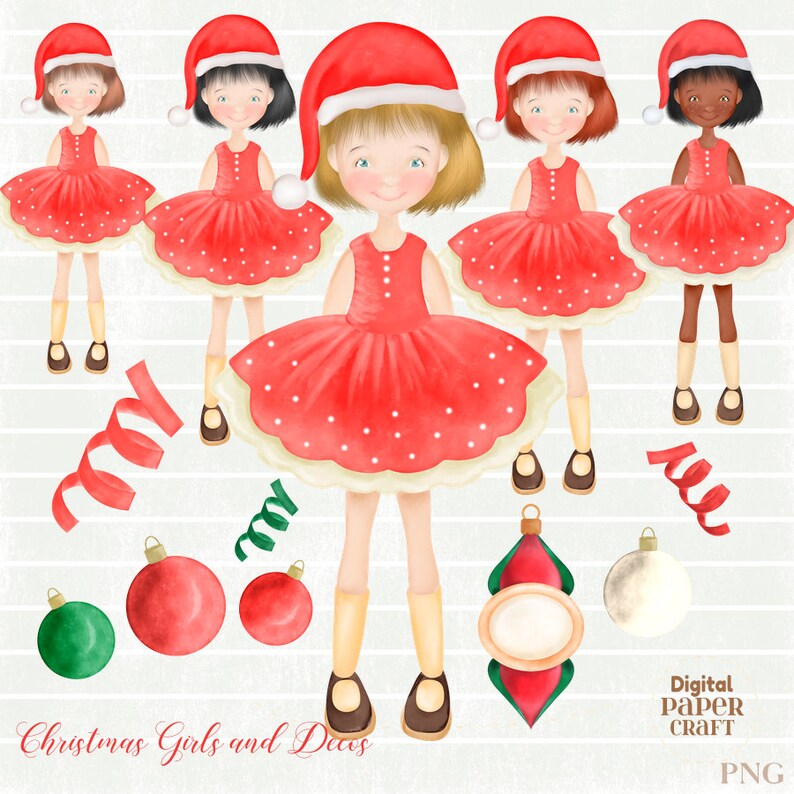 Watercolor Christmas Clipart Girl Clipart Santa Clipart Red - Etsy