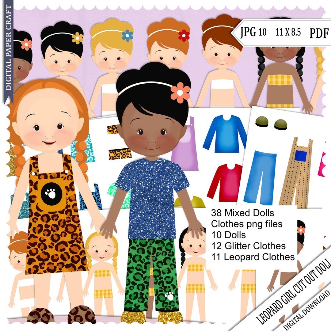 Printable Paper Doll, Digital Dolls, Hair, Multicultural, Kids, Cut Out ...