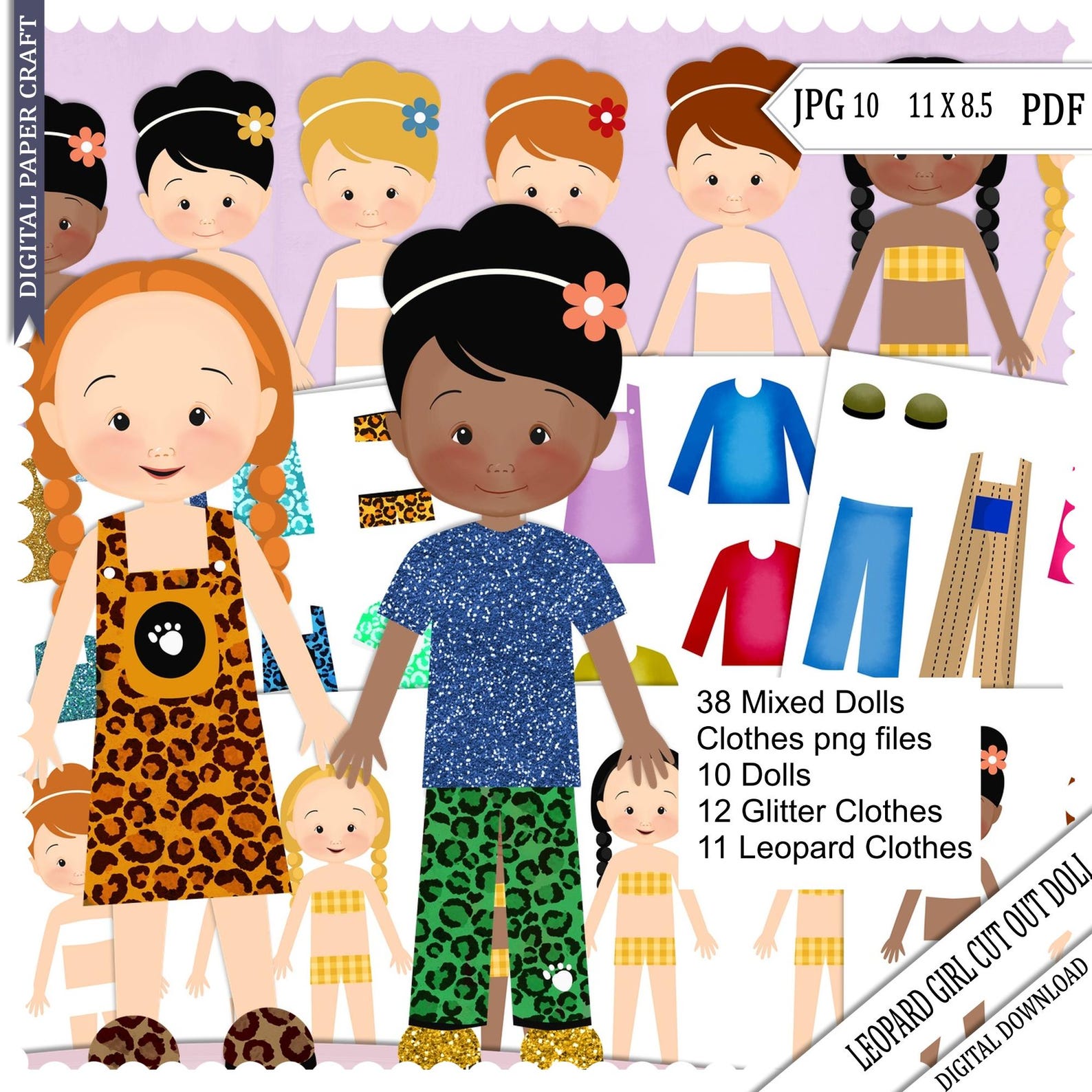 Printable Paper Doll, Digital Dolls, Hair, Multicultural, Kids, Cut Out ...