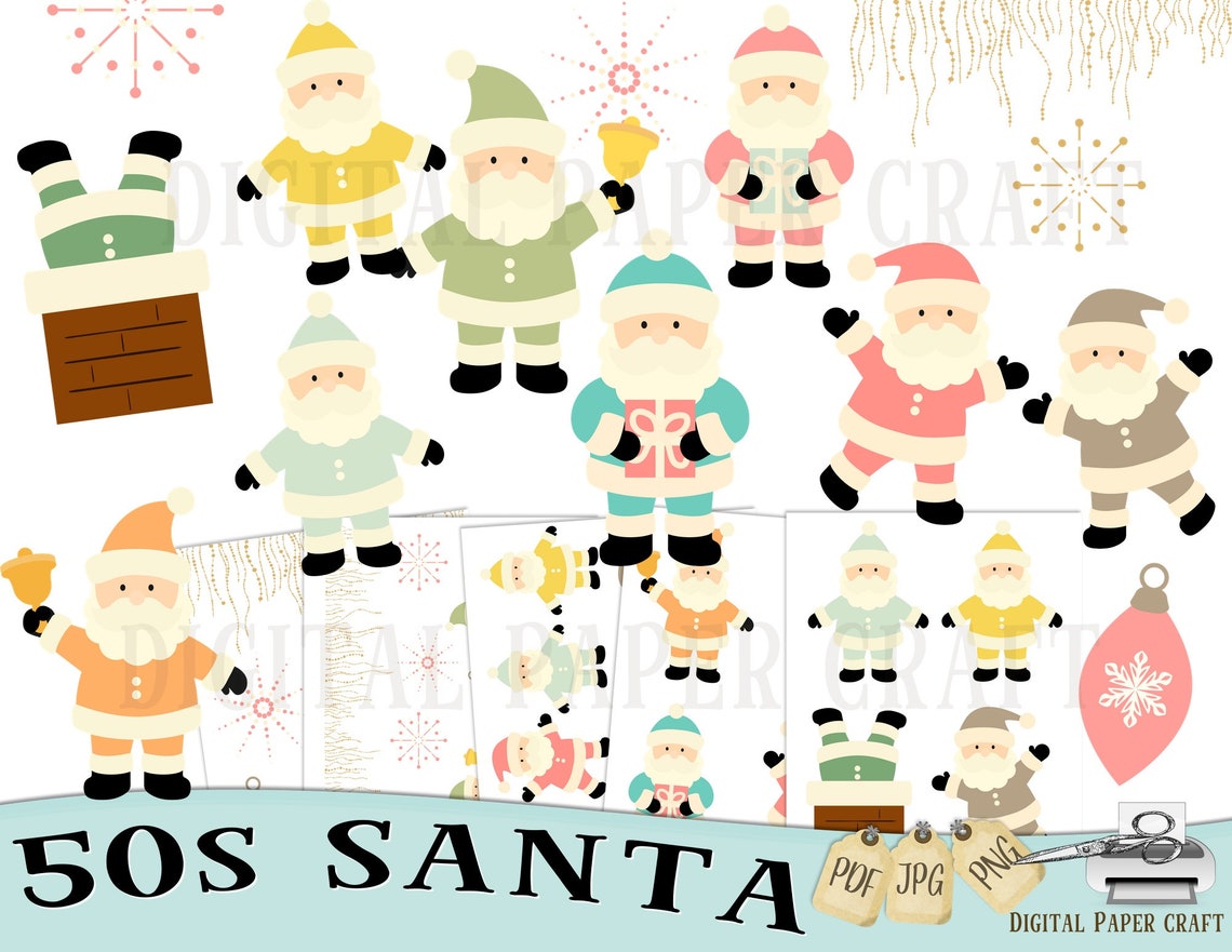 Retro Clipart Christmas Clipart Santa Clipart (Instant Download) - Etsy