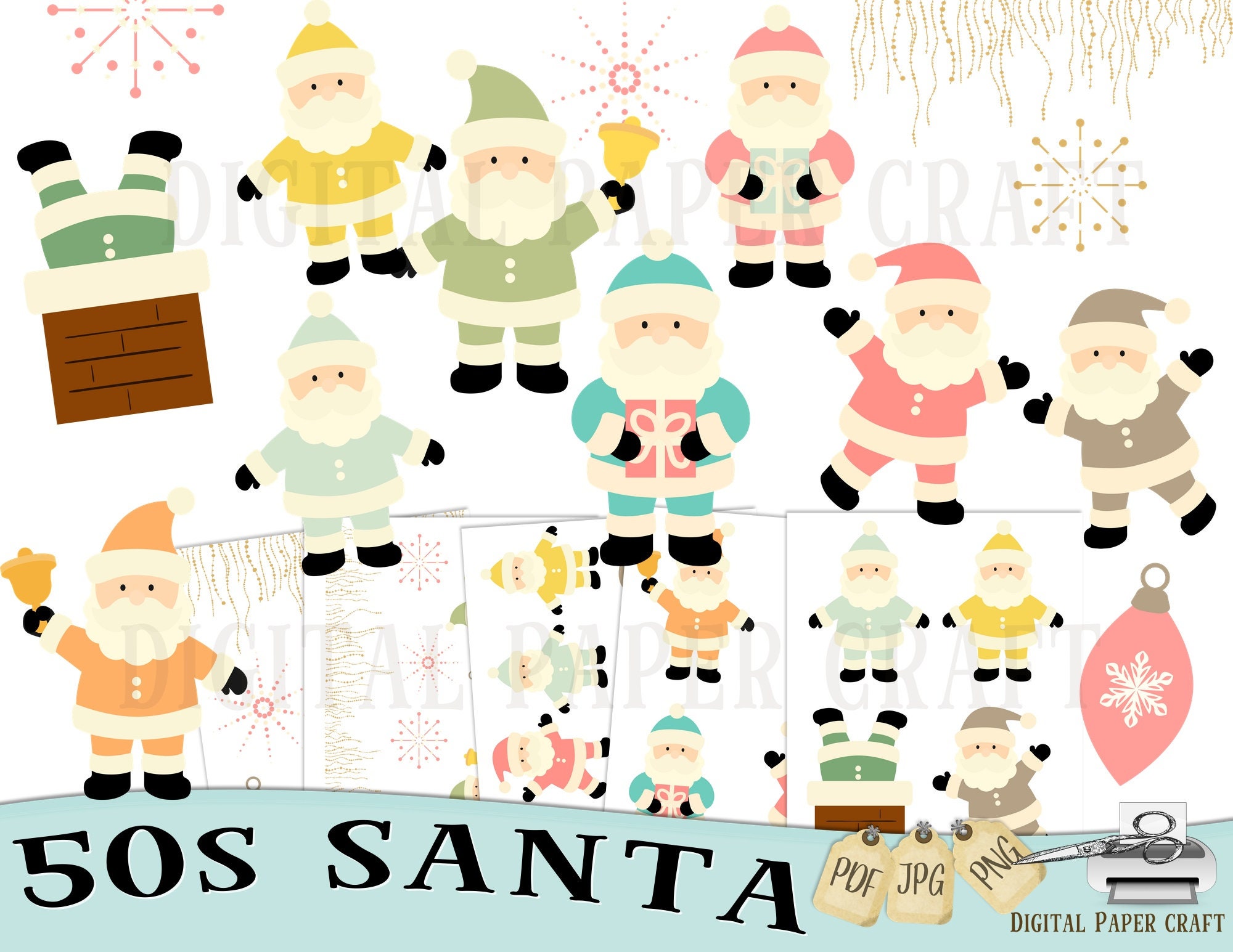 Retro Clipart Christmas Clipart Santa Clipart (Instant Download) - Etsy