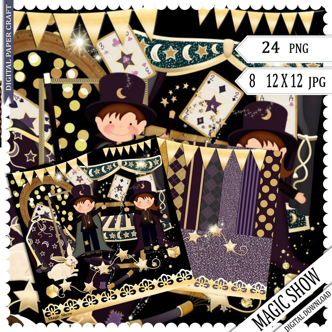 Magic Show Scrapbook Kit: Magician Clipart, Stars, Rabbit, Photobook ...