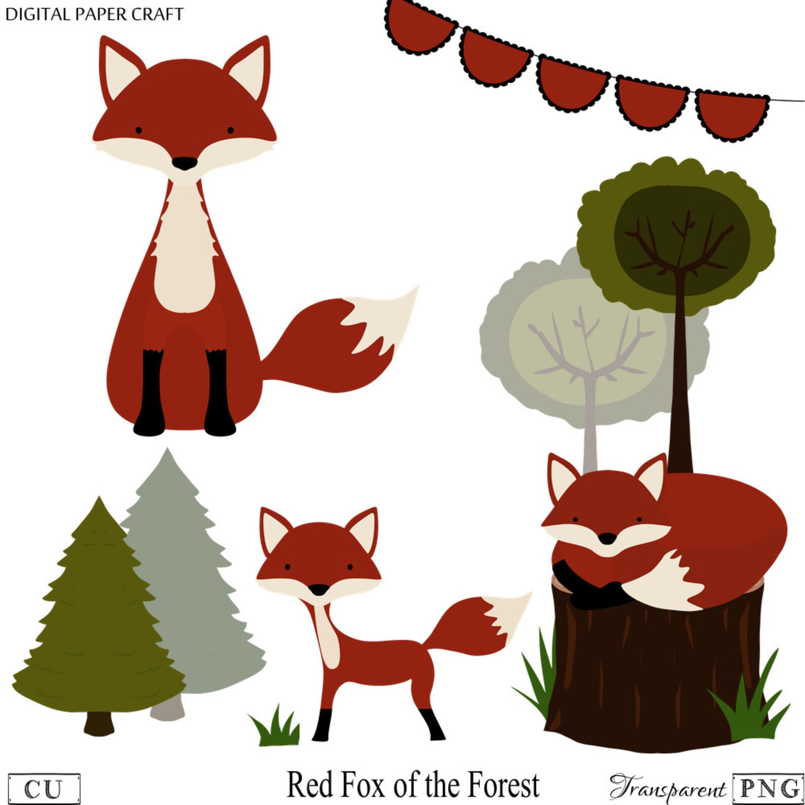 Fox Clipart Red Fox Clipart Woods Clipart Tree Clipart - Etsy UK
