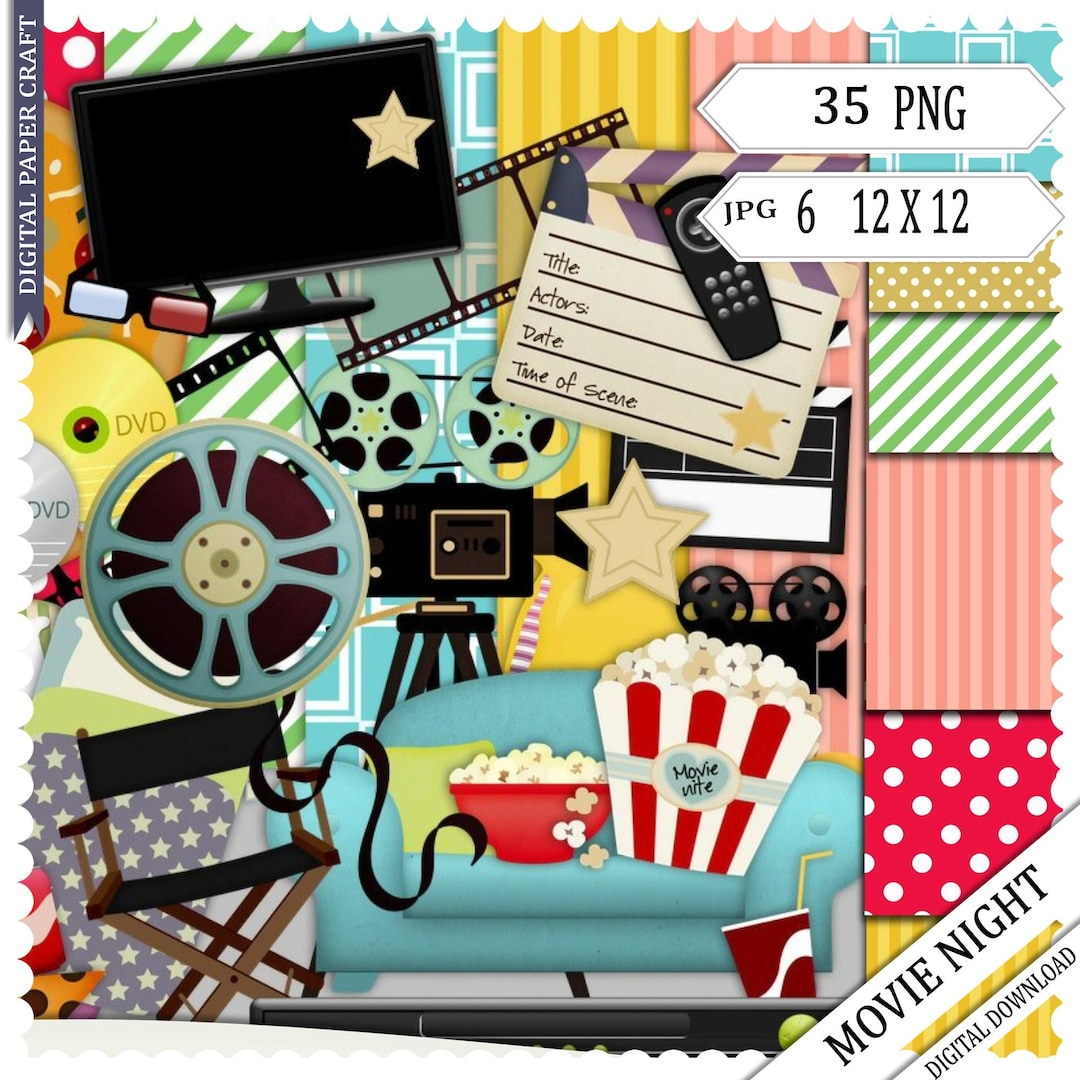 Movie Scrapbook, Theatre Scrapbook, Movie Night Clipart, Sleep Over ...