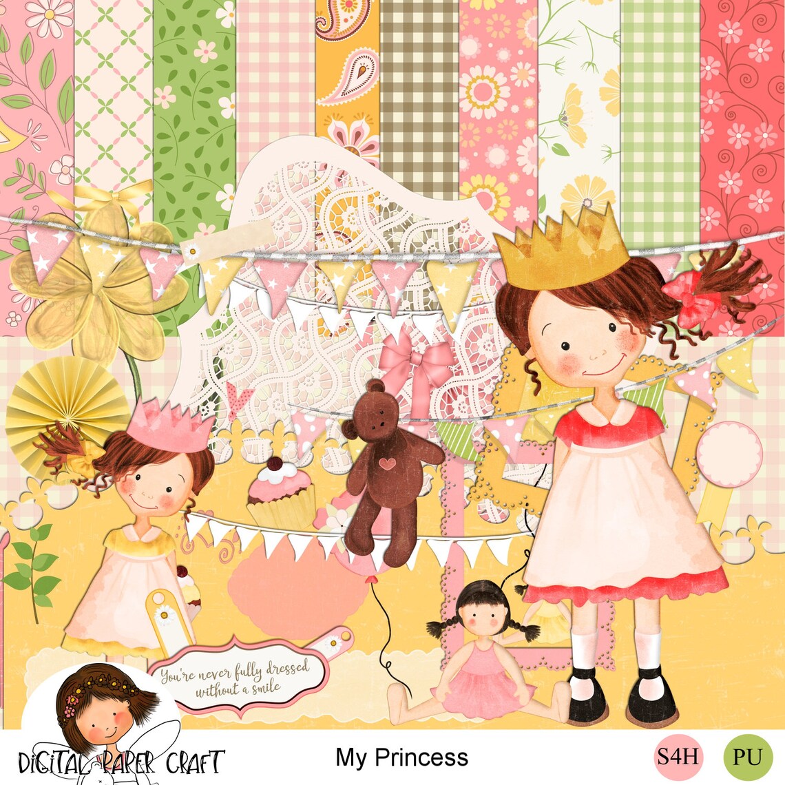 Girl Scrapbook Digital Scrap Kit Children Princess | Etsy