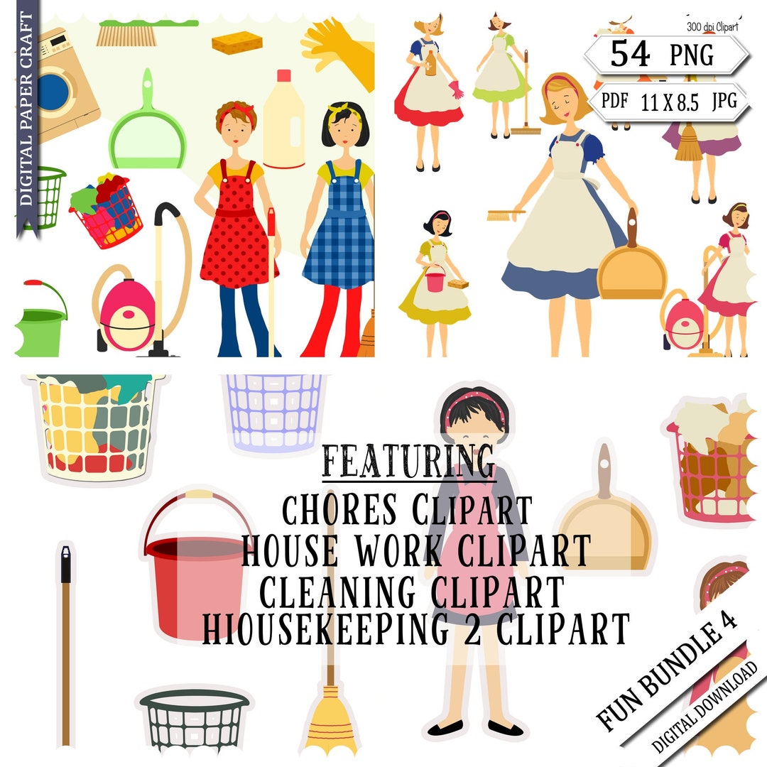 Fun Clipart Bundle Four, Cleaning, Housework, Housekeeping, Chores ...