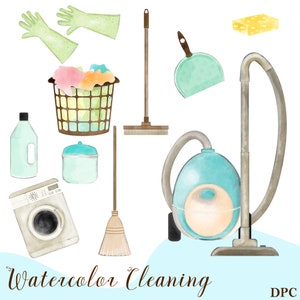Watercolor Cleaning Clipart: Chores & Housework, Display, Rules, Label ...