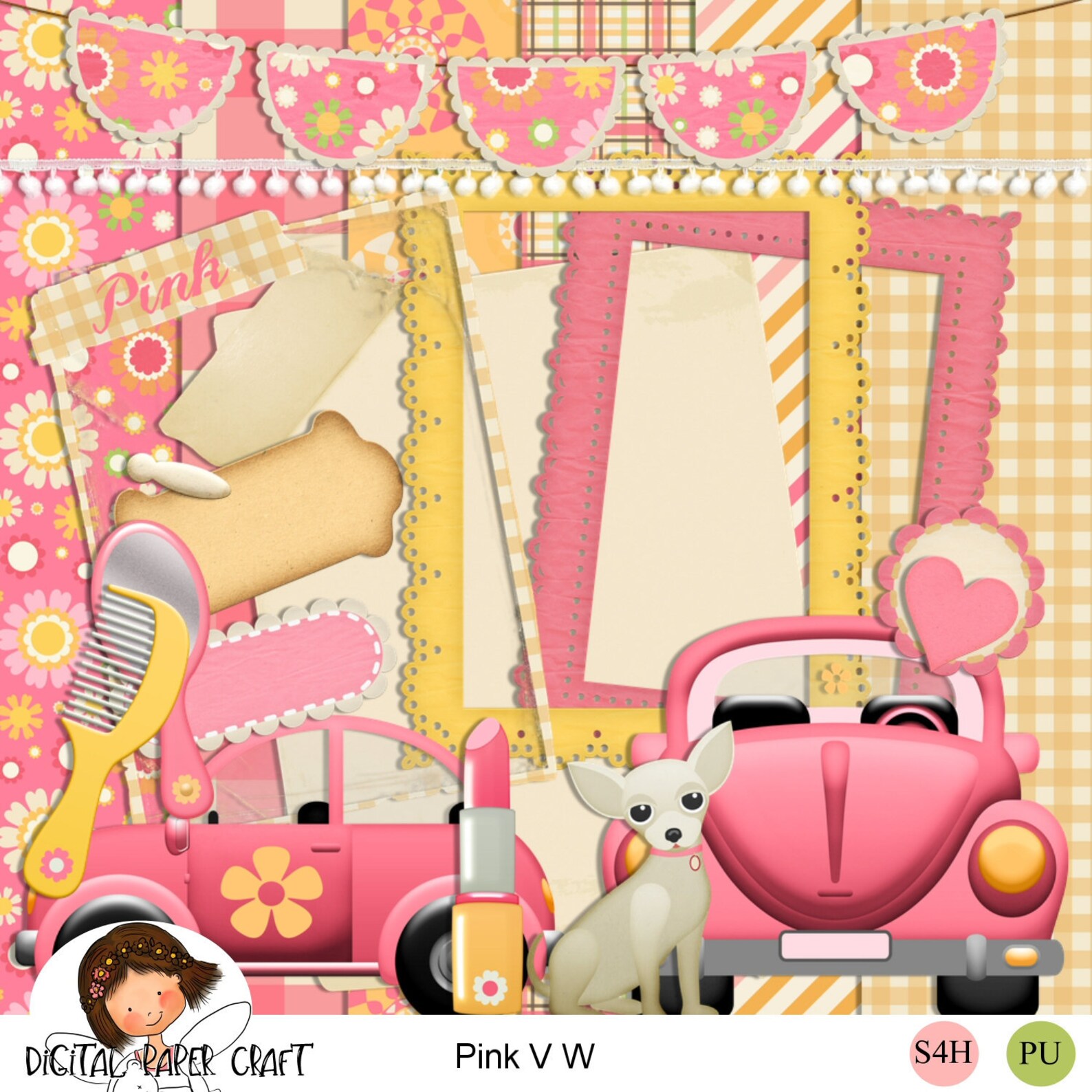 Retro Scrapbook, Pink Car Scrapbook, Vw Scrapbook, Instant Download ...