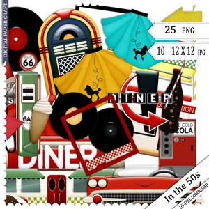 1950s Scrapbook Kit: Rock N Roll Papers & Embellishments 50s Retro ...