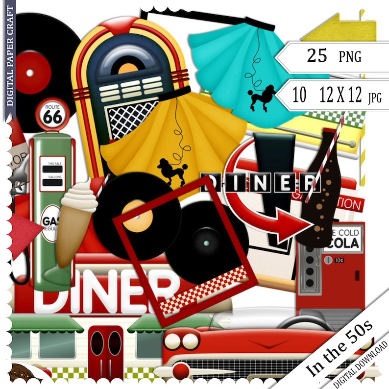 1950s Scrapbook Kit: Rock N Roll Papers & Embellishments 50s Retro ...