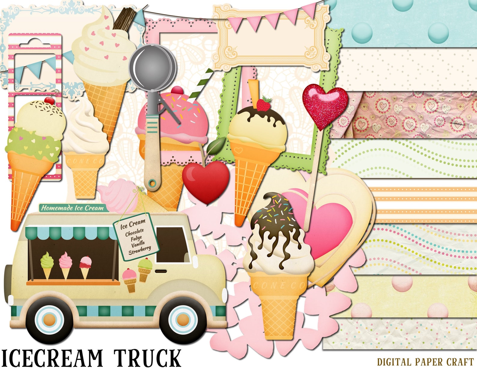 Ice Cream Scrapbook, Ice Cream Truck, Nostalgia Scrapbook, Instant ...