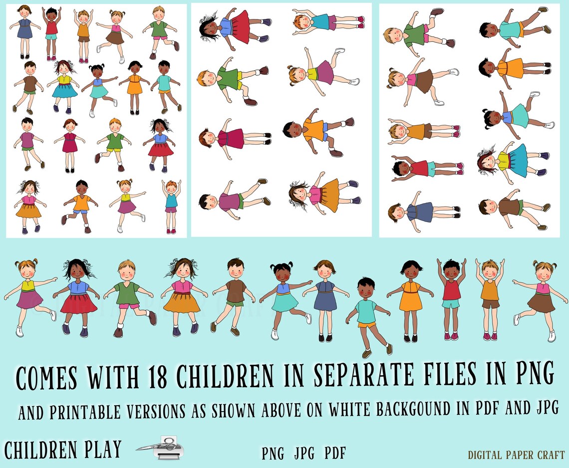Children Clipart Play Children Kids at Play Poses | Etsy