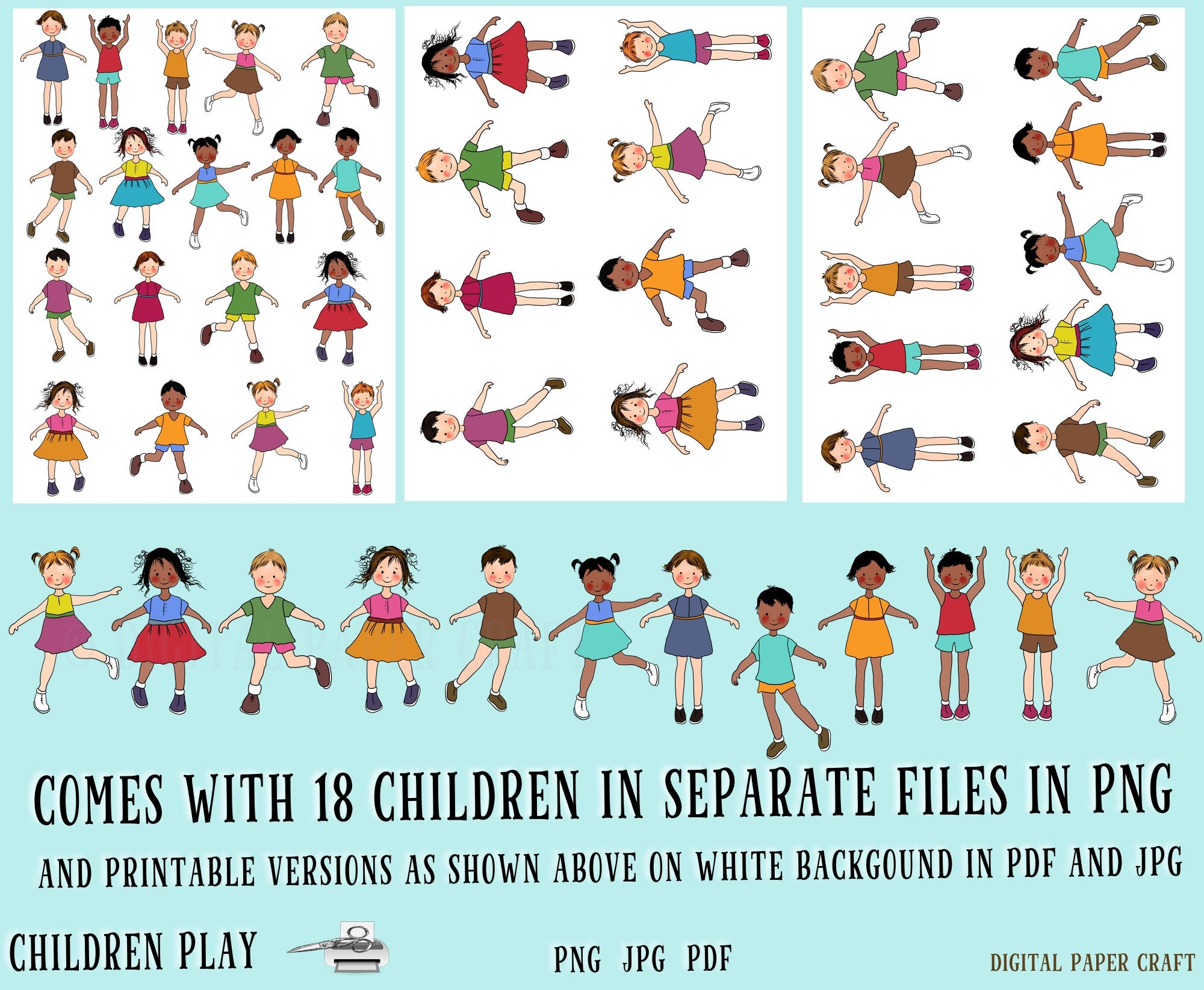 Children Clipart Play Children Kids at Play Poses | Etsy