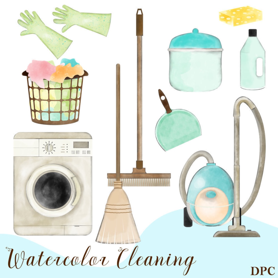 Watercolor Cleaning Clipart Chores Clipart Housework | Etsy