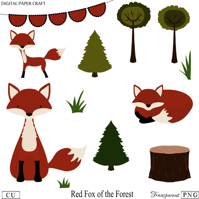 Fox Clipart Red Fox Clipart Woods Clipart Tree Clipart - Etsy UK