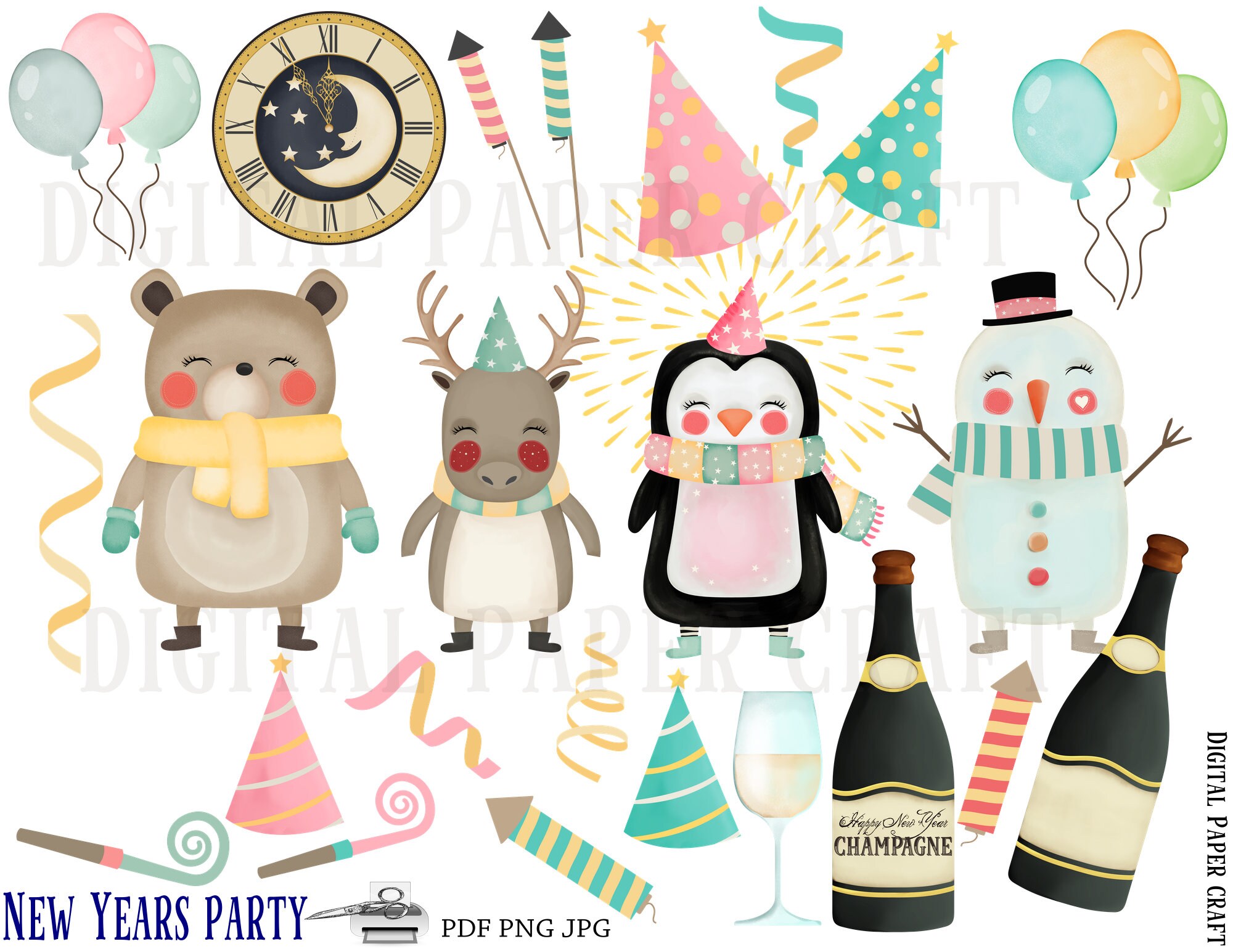 New Years Clipart, New Years, New Years Eve Clipart, Instant Download ...