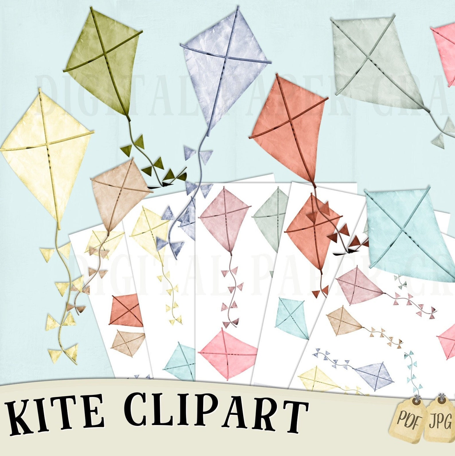 Kite Clipart, Kites Clipart, Instant Download, Fly Kite, Sky Clipart ...
