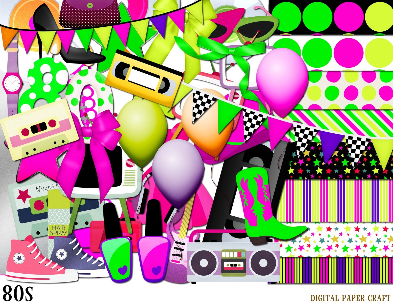 80s Scrapbook, 1980s, 80s Scrap Kit, Instant Download, 80s Clipart ...