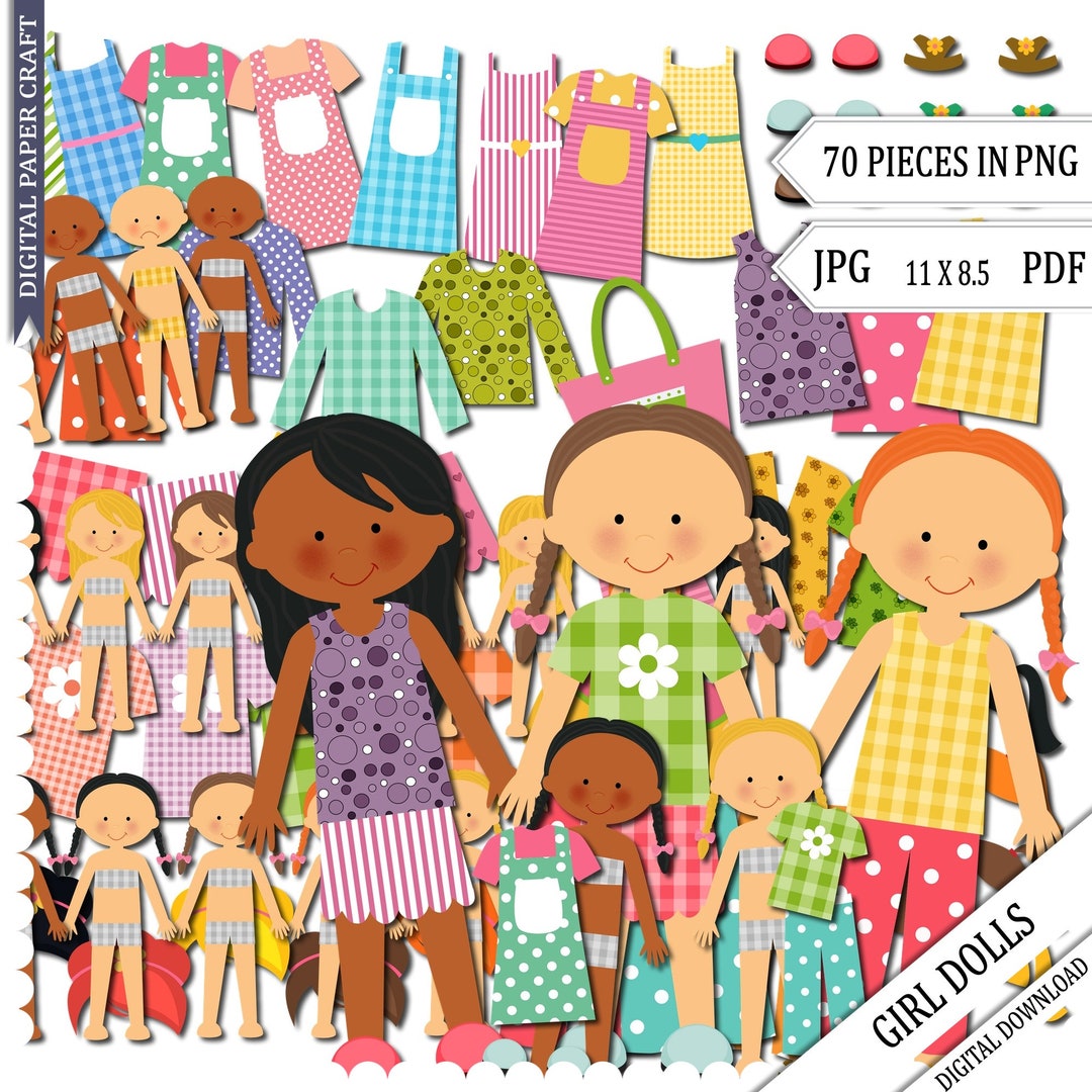 Paper Doll Set: Printable Cut-outs Girl Dolls Various Hair Styles ...