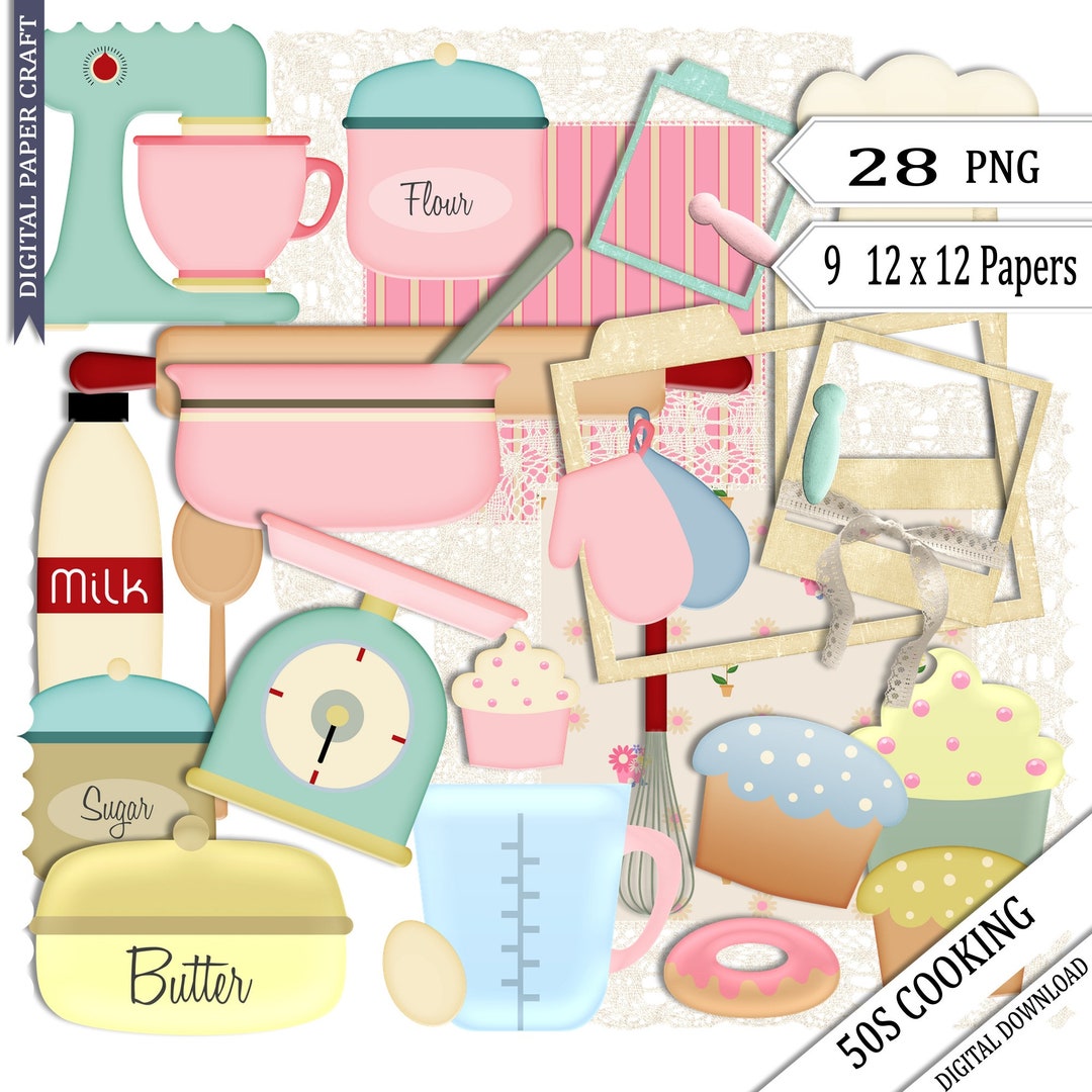 Cooking Scrapbook, Retro Scrapbook, Retro Kitchen, Instant Download ...