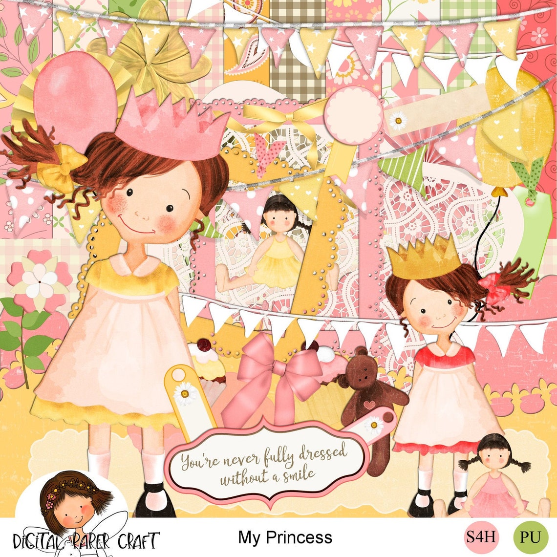 Girl Scrapbook Digital Scrap Kit Children Princess | Etsy