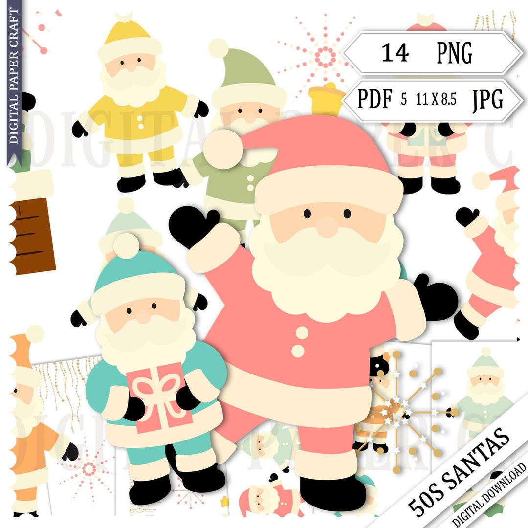 Retro Clipart, Christmas Clipart, Santa Clipart, Instant Download ...