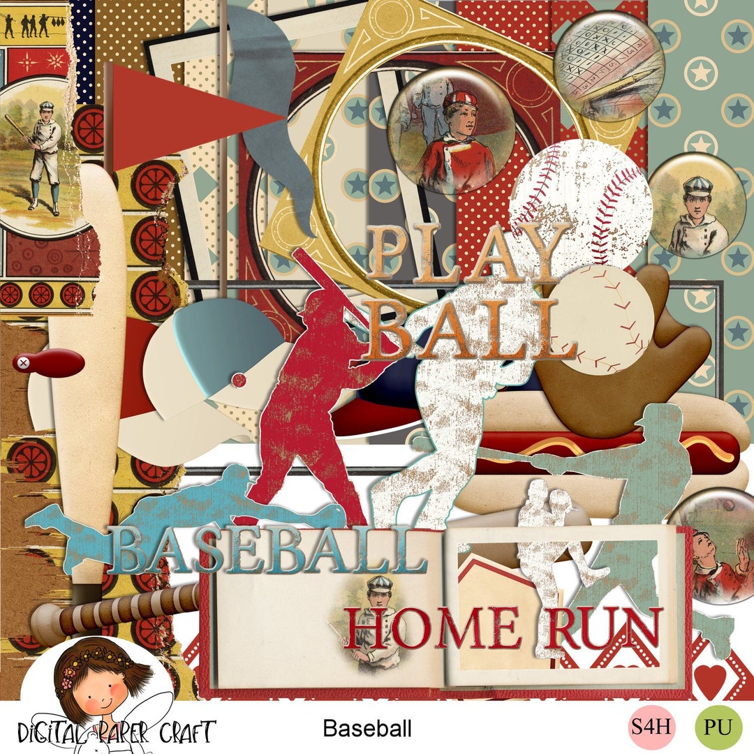 Baseball Scrapbook, Digital Scrapbook, American Baseball, Instant ...