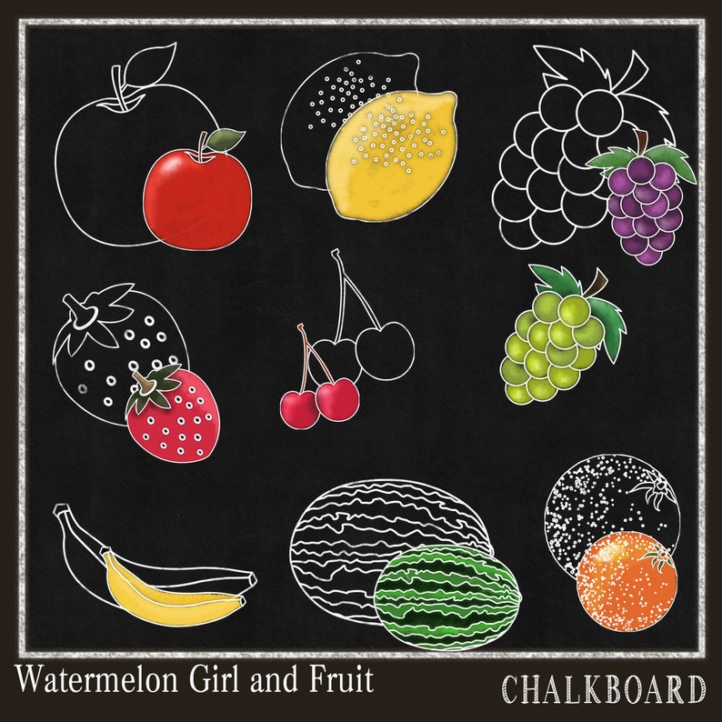 Chalkboard clipart Fruit chalk Art Chalkboard Girl Instant | Etsy