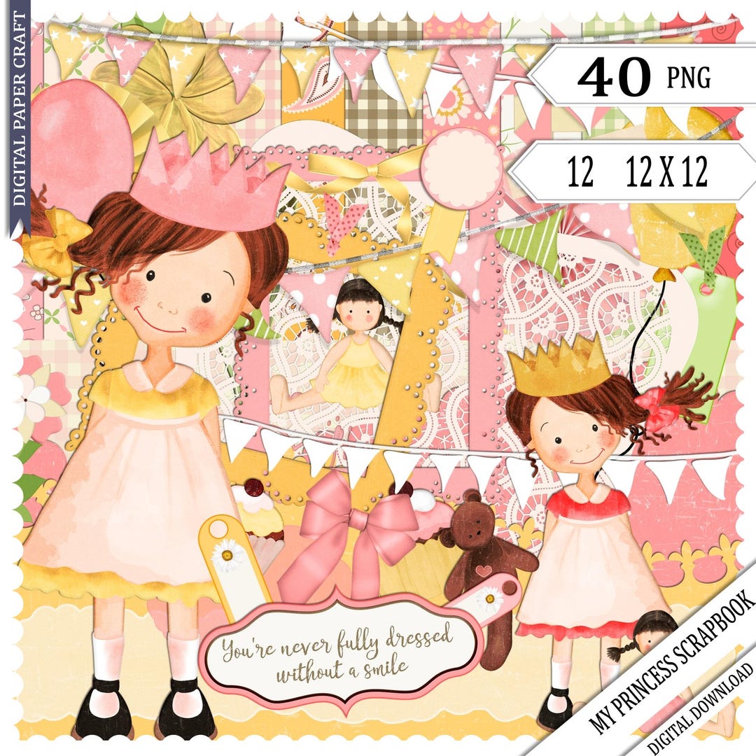 Girl Scrapbook, Digital Scrap Kit, Children, Princess, Birthday Scrap ...