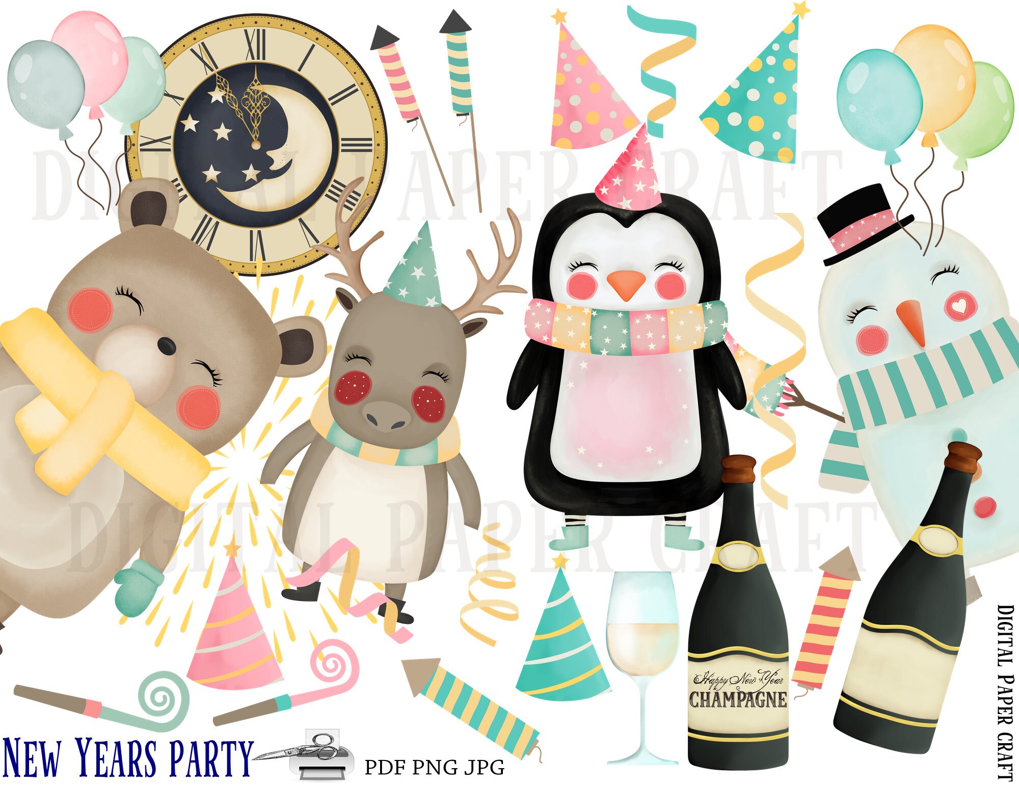 New Years Clipart, New Years, New Years Eve Clipart, Instant Download ...