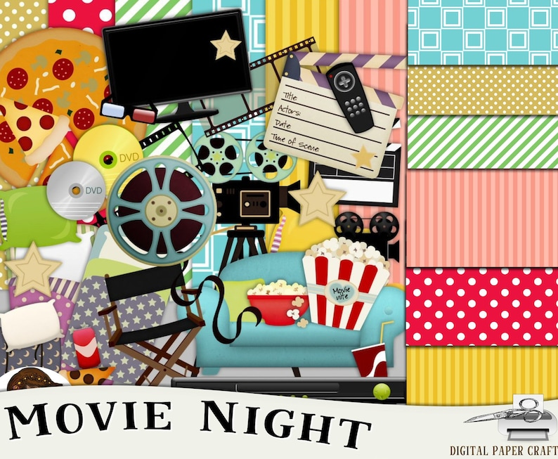Movie Scrapbook, Theatre Scrapbook, Movie Night Clipart, Sleep Over ...