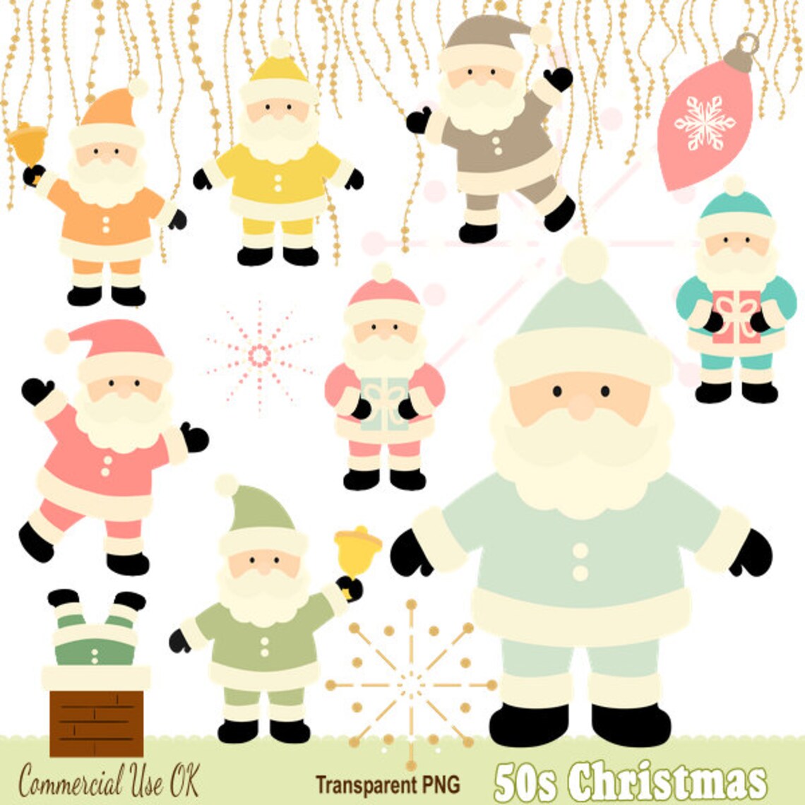 Retro Clipart Christmas Clipart Santa Clipart Instant | Etsy