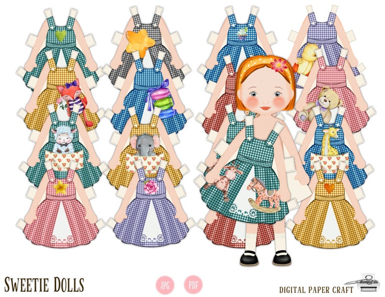Multicultural Paper Doll Set: Printable Cut-out Dolls, Gingham Dress ...