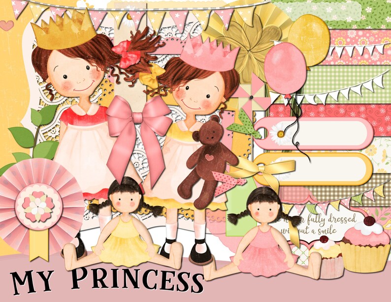 Girl Scrapbook Digital Scrap Kit Children Princess - Etsy