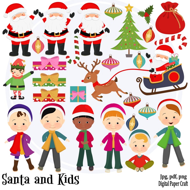 Santa Clipart, Children Clipart, Christmas, Clipart, Instant Download ...